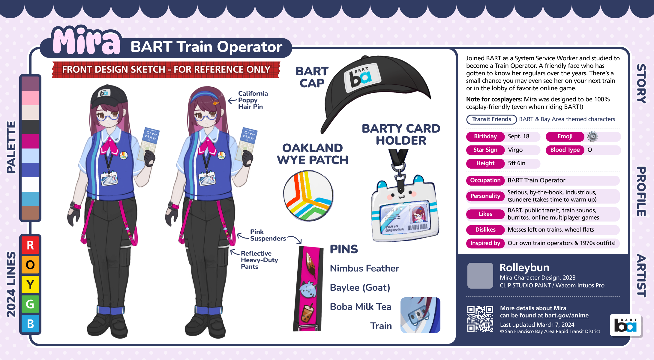 julie (rolleybun), mira (bart), bay area rapid transit, highres, 1girl, artist name, baseball ...